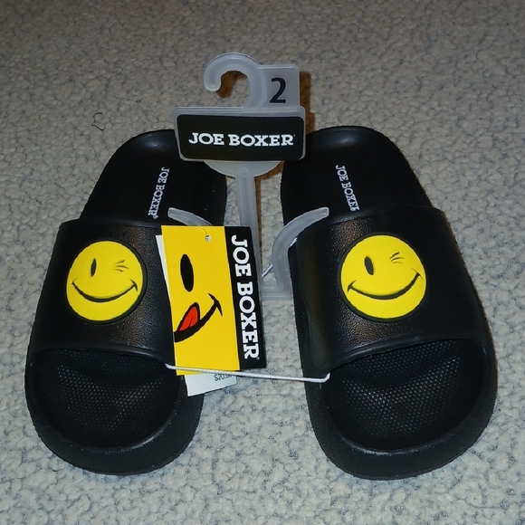 Joe Boxer | Shoes | Joe Boxer Black Slides With Yellow Smiley Sz2 ...